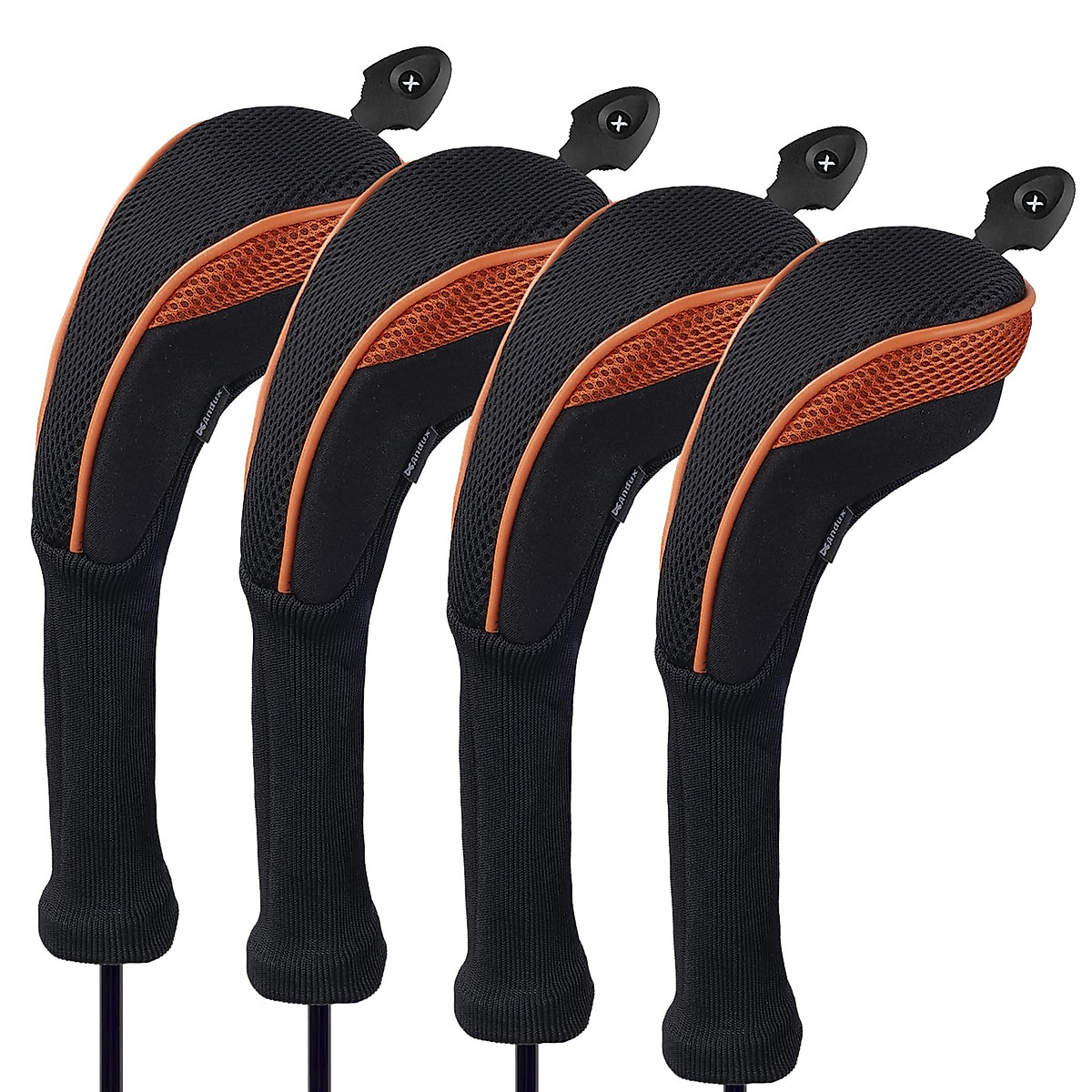 Andux 2 Pack Long Neck Golf Hybrid Club Head Covers Dial No. Tag CTMT-01 Black/Orange