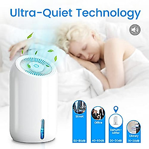 Dehumidifier - 31oz(900ml) 【40dB Ultra Quiet】 Small Dehumidifiers Up to 215 Sq ft with 【Overflow Protection】, 【Portable Mini Dehumidifiers】 for Home Bedroom Bathroom Basement Closet RV