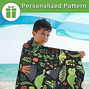 QQP Microfiber Kids Beach Towels & Pouch,60"x30"Lightweight Sand Free Quick Dry Beach Towels for Kids,Personalized Cute Double Sided Patterns Travel Towels for Boys & Girls（Dinosaur）