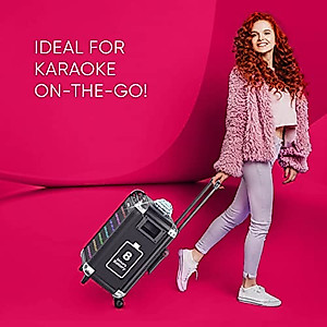 MASINGO Karaoke Machine for Adults & Kids with 2 Wireless Microphones - Portable Singing PA Speaker System w/Two Bluetooth Mics, Party Lights, Lyrics Display Holder & TV Cable - Soprano X1 Black