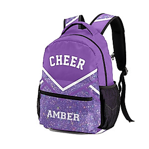 Cheerleader Cheer Purple Backpack with Name Text Custom Laptop Bag for Work Travel Office