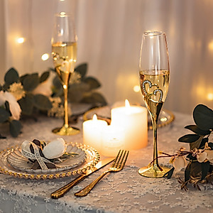 LANLONG Wedding Champagne Goblets Toasting Flute Glasses for Bride and Groom Creative Deluxe Glass Cups with Rhinestone Rimmed Heart Decoration Gift Set