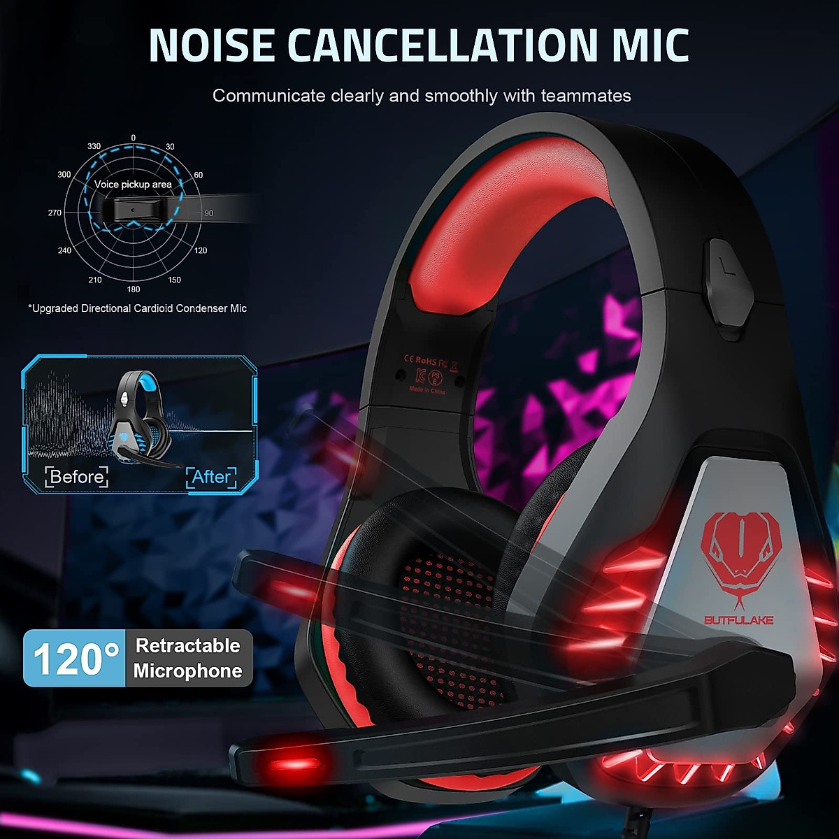 Pacrate GH-1 Gaming Headset for pc (red)