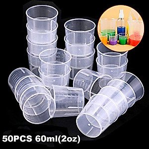 Goeielewe 50PCS Plastic Medicine Cups, 60ml/2oz Clear Reusable Graduated Cups Transparent Scale Measuring Cups, Measure Container for Mixed Pills, Liquid Medication