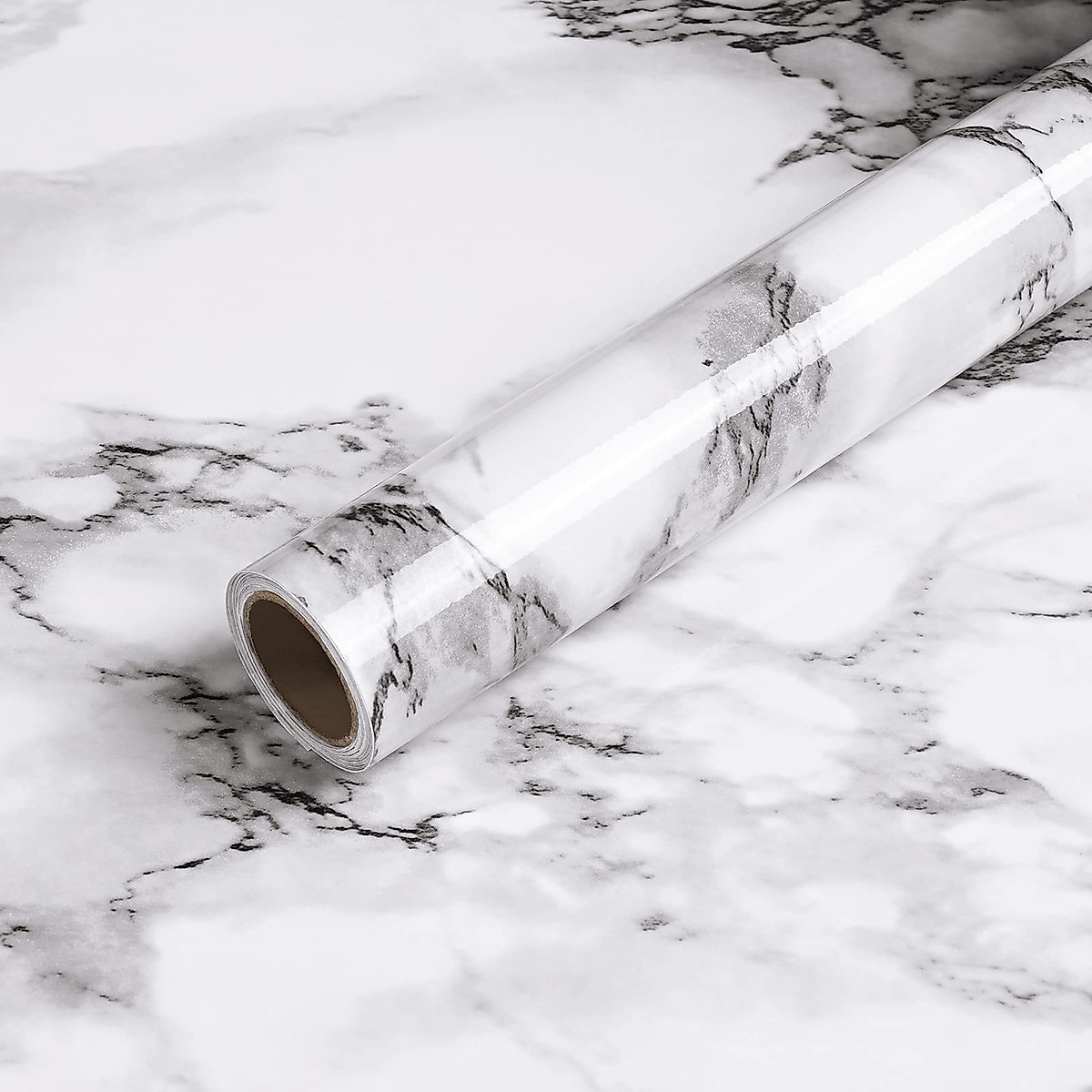 Caltero Marble Contact Paper 15.7" x 118" Black White Grey Wallpaper Peel and Stick Glossy Marble Self Adhesive Contact Paper for Countertop Kitchen Cabinets Bathroom