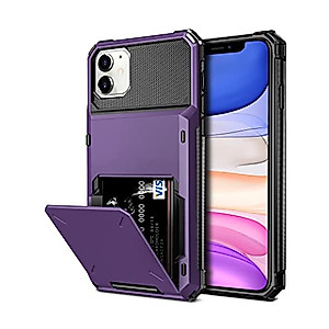 Vofolen for iPhone 11 Case Wallet 4-Card Holder ID Slot Flip Door Hidden Pocket Anti-Scratch Dual Layer Hybrid TPU Bumper Armor Protective Hard Shell Back Cover for iPhone 11 6.1 inch GreyPurple