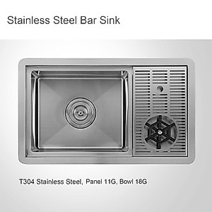 AguaStella AS1514XSS Bar Sink with Glass Rinser Stainless Steel Undermount Prep Kitchen Sink 23-1/4 x 14 Inches Single Bowl