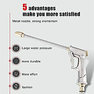 Water Jet Power Washer High Pressure Spray Nozzle Gun, 2-in-1 Sprayer for cleaning Glass Windows,Dual High Pressure Washer Car Washing Wand, Garden Water Hose Sprayer Nozzle (US in Stock) (Silver)