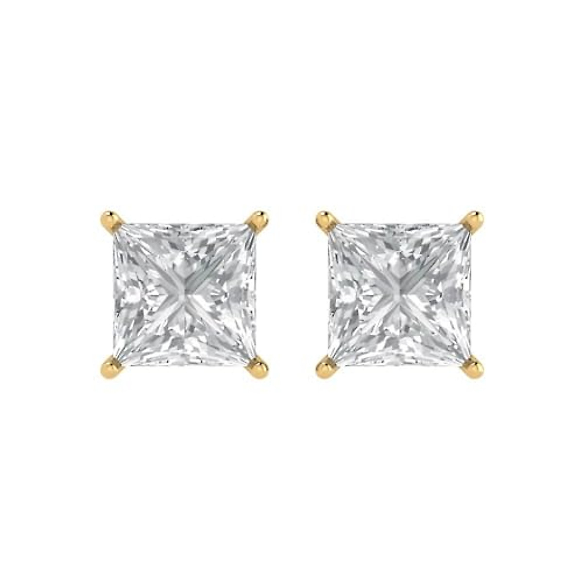 Clara Pucci 4.0 ct Princess Cut VVS1 Conflict Free Solitaire Genuine Moissanite Designer Stud Earrings Solid 14k Yellow Gold Push Back