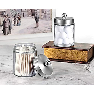Apothecary Jars Bathroom Vanity Organizer -Countertop Canister Jar with Storage Lid - Qtip Dispenser Holder Glass for Qtips,Cotton Swabs,Makeup Sponges ,Hair Band - Brushed Nickel (1 Pack)