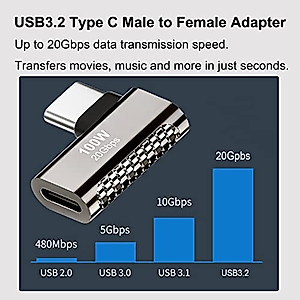 AreMe 2 Pack USB C Male to Female Adapter, 90 Degree Right Angle 100W Type C Extender Adapter for Thunderbolt 4/3, MacBook Pro/Air, Laptop, Phones and More Type C Devices (Grey)