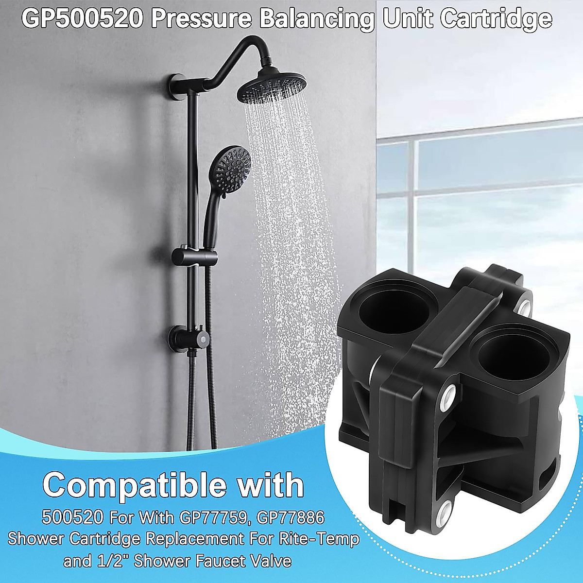 2 Pack GP500520 Pressure Balancing Unit Cartridge, Compatible with Kohler GP77759, GP77886 Shower Cartridge Replacement, for Rite-Temp and Single Handle 1/2" Pressure Balancing Shower Faucet Valve