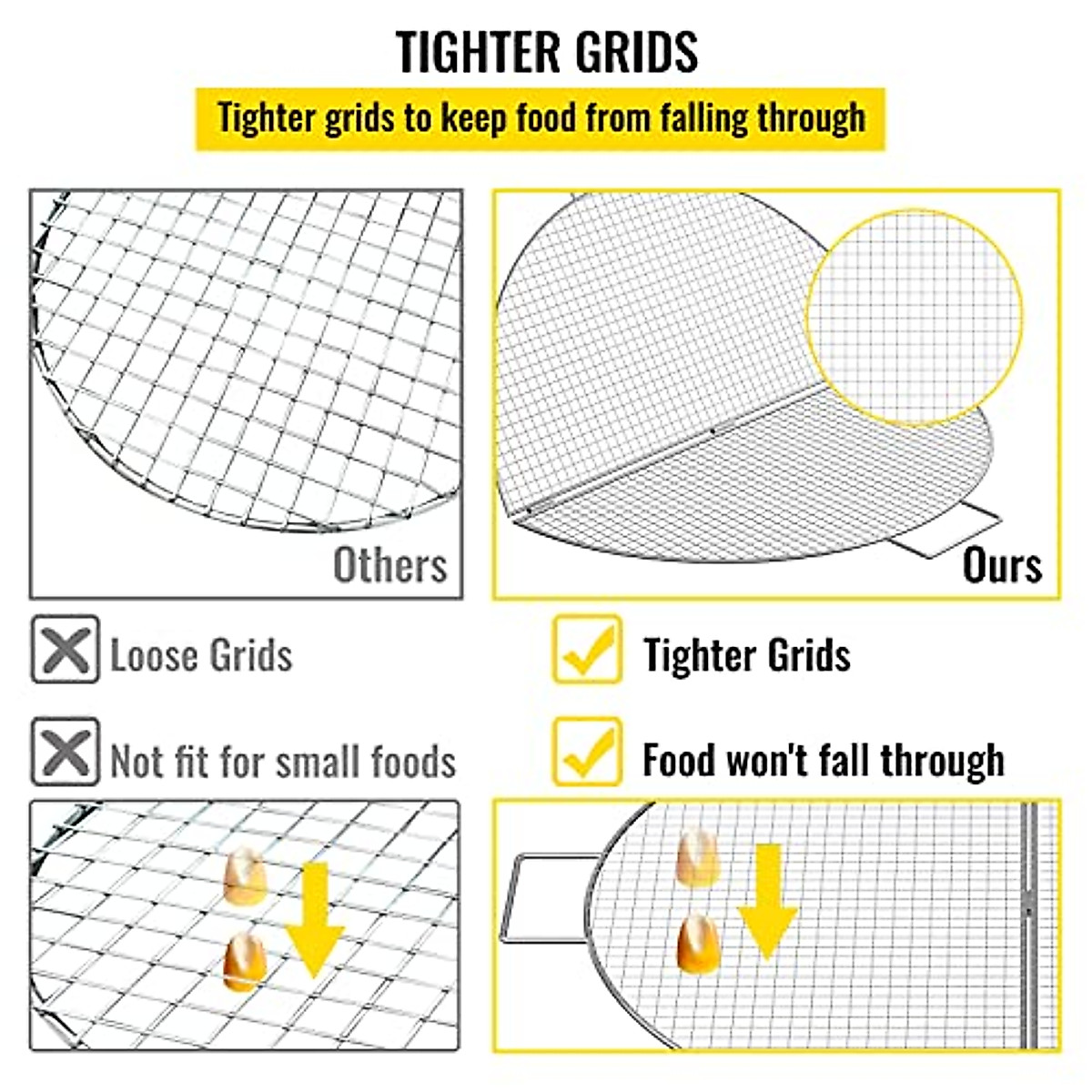 VEVOR Fire Pit Cooking Grill Grate 24 Inch, Foldable Round Cooking Grate, Stainless Steel Tight Grid Campfire BBQ Grill with Portable Handle for Outdoor Picnic Party & Gathering, Silver