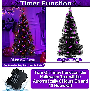 TURNMEON 4 Ft 80 LED Orange Purple Lighted Halloween Tree Decor with Timer DIY 25 Bats Ornament Battery Powered Full Artificial Black Xmas Christmas Tree Halloween Decorations Home Indoor Outdoor