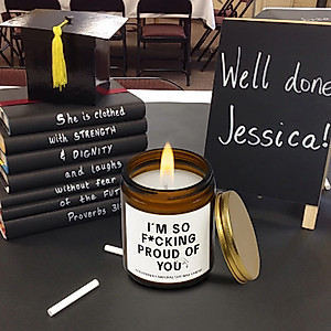 JOYSELLER Funny Graduation Gift for Her/Him, So Proud of You Graduation Candle for Party Decorations, Gardenia Scented Candle High School College Grad Gift, Best Friend Gift