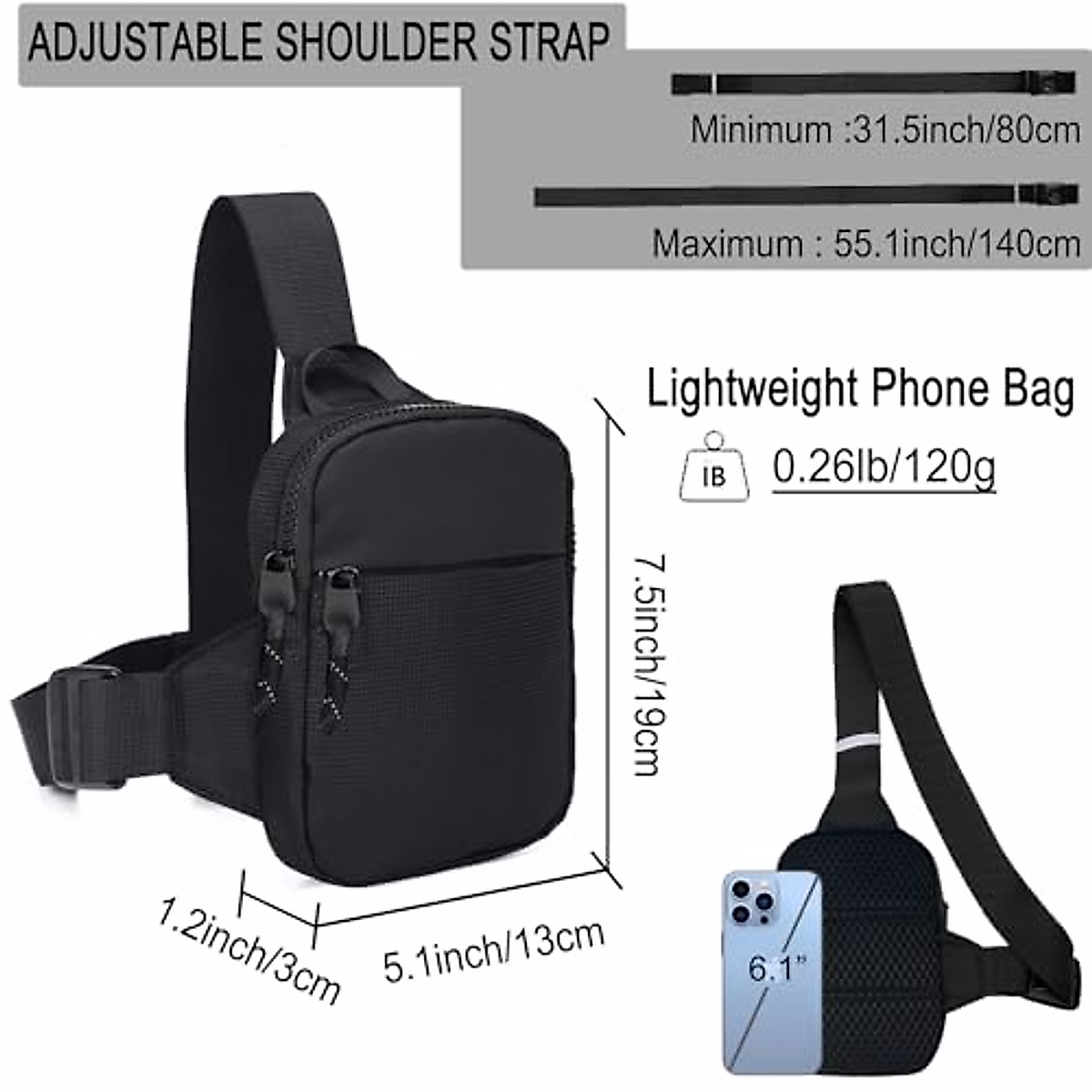 Mini Sling Bag Men Small Crossbody Bag Phone Chest Bag Women Fanny Packs Casual Personal Pocket Backpack Anti-Thief Shoulder Bag Travel Hiking