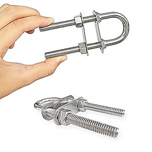 Boat U Bolt Stern Bow Eye Tie Down, Marine Stainless Steel with Hex Nuts and Washers, 4-1/2 in Overall Length, 3/8 in Stock, 3 in Thread Length (2 Pcs)