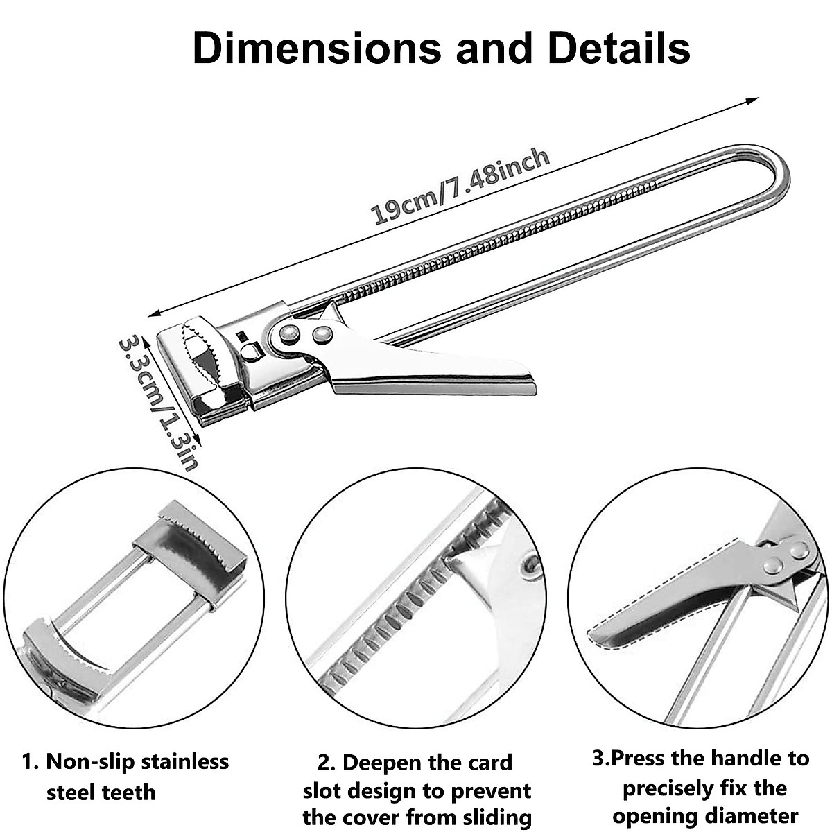 Stainless Steel Jar Opener, with Bottle Opener Keychain, Jar Opener for Weak Hands, Jar Opener for Seniors with Arthritis, Adjustable Stainless Steel Can Opener Kitchen Accessories