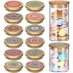 12 Pcs Oui Yogurt Jar Lids Reusable Bamboo Mandala Pattern Wooden Lids with Silicone Sealing Rings Large Mouth Storage Lids Compatible Suitable for Oui Yogurt Jars, Spice Cookie Jars, Coffee Bean