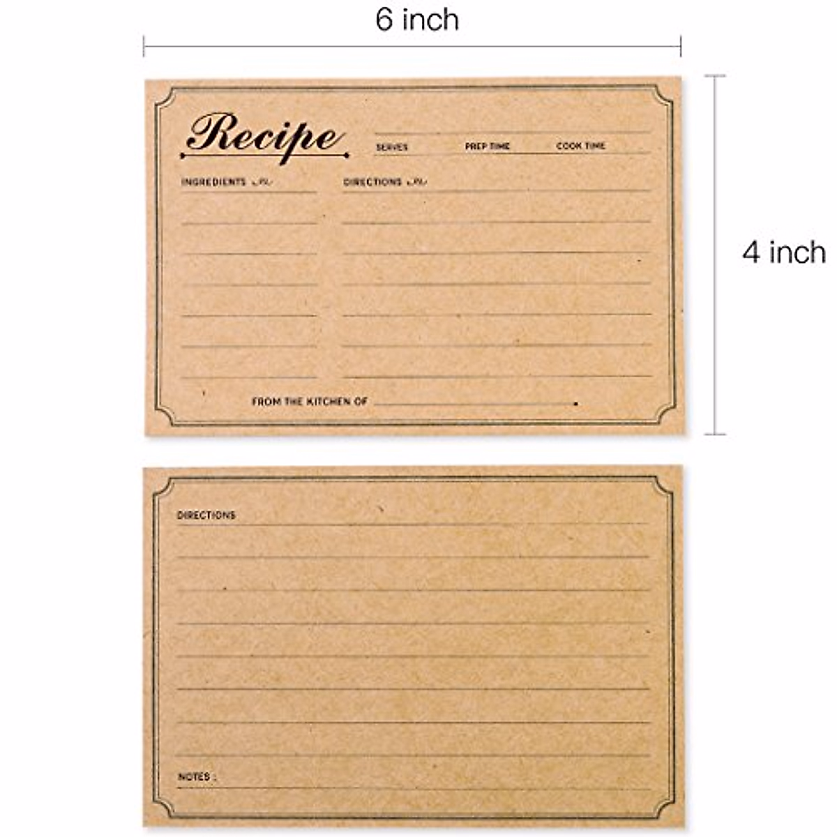 Recipe Cards 4x6 Double Sided, 50-Pack Blank Recipe Cards Kraft, 4 x 6 Inches