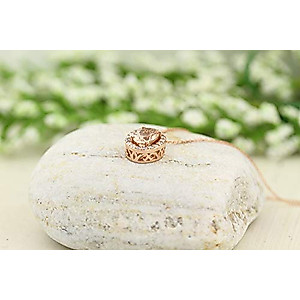 GNG 10k Rose Gold Diamond Morganite Halo style Pendant Necklace, 18" (morganite)