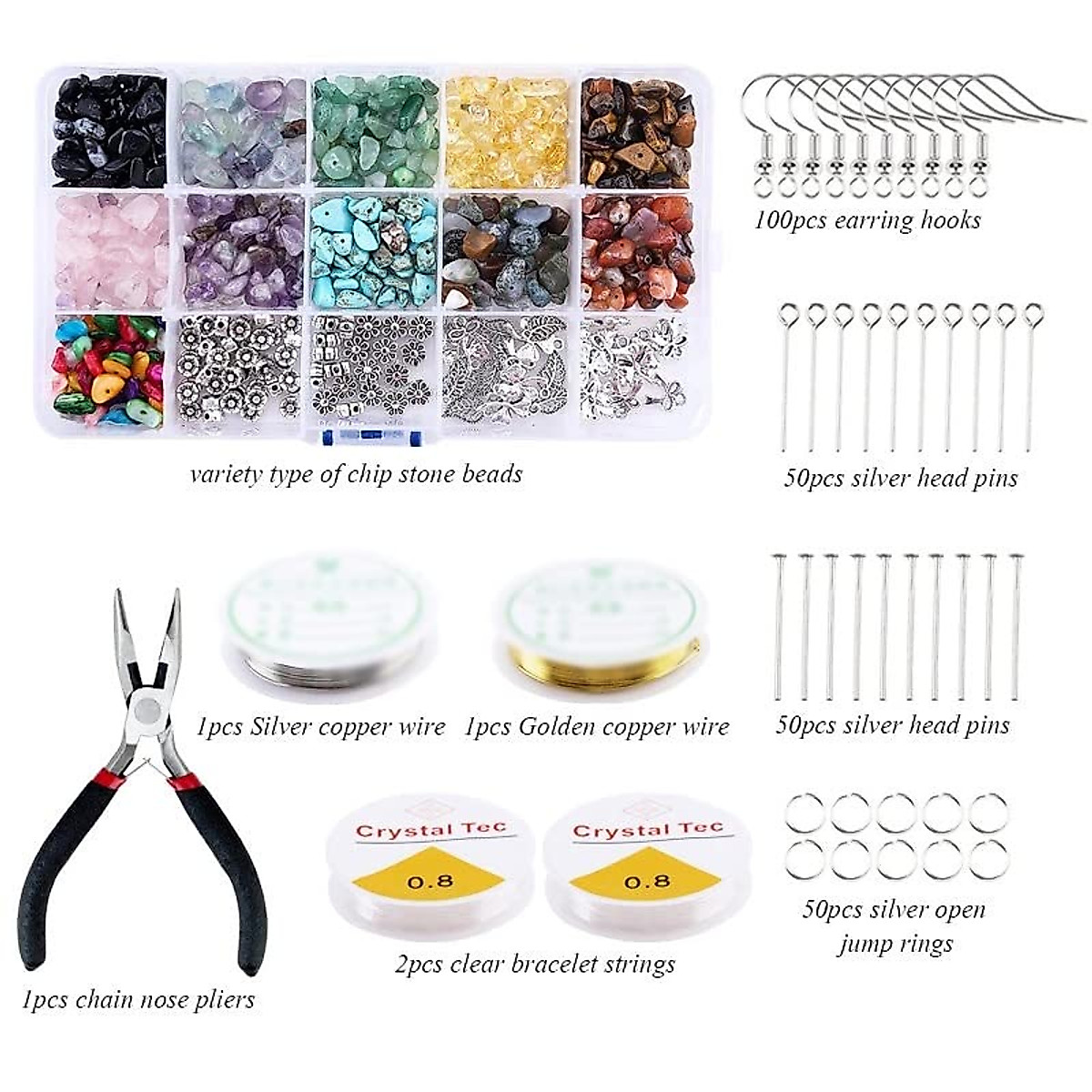 JGQGB Natural Stone Beads Set Irregular Gemstones Crystal Loose Rocks Bead for Bracelet Jewelry Making Crafting DIY