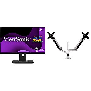 ViewSonic VG2456A 24 Inch 1080p IPS USB-C Monitors and LCD-DMA-002 Spring-Loaded Dual Monitor Mounting Arm with Vesa Mount