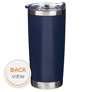 Christian Art Gifts Large Travel Tumbler for Men & Women Stainless Steel Vacuum Insulated Inspirational Scripture: Walk by Faith, Retractable Lid, Navy Blue, 18 oz.