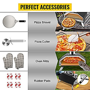 VEVOR Portable Pizza Oven, 12" Pellet Pizza Oven, Stainless Steel Pizza Oven Outdoor, Wood Burning Pizza Oven w/Foldable Feet Portable Wood Oven w/Complete Accessories & Pizza Bag for Outdoor Cooking