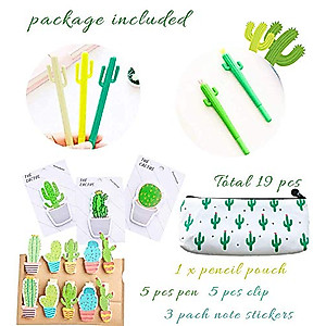 JeVenis 19 Pcs Cactus Ballpoint Pen Cactus Black Ink Writing Pens with Cactus Pencil Pouch Cactus Clip Cactus Notes Sticker for Office Home Supply Gift