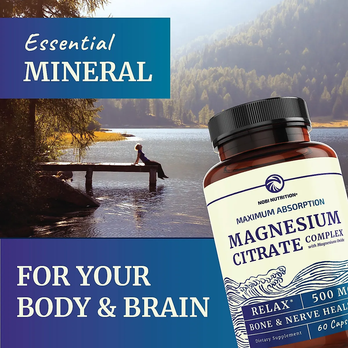 Magnesium Citrate Complex 500 MG for Calm, Relaxation, Constipation & Digestion Support | High Absorption Magnesium Supplement with Elemental Mag Oxide | Non-GMO, Soy-Free | 60 Ct (2 Month Supply)