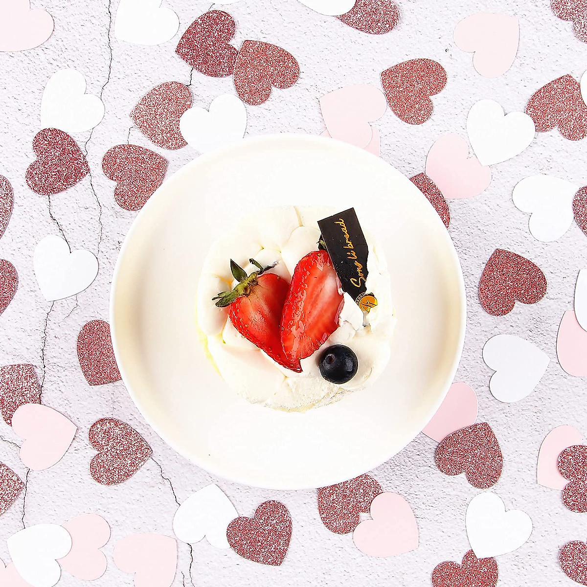 Rose-Gold Pink White Heart Confetti - 200pcs Engagement Wedding Baby Shower Bachelorette Mothers Day Valentines Birthday Party Table Decoration Glitter Paper Decor Lasting Surprise