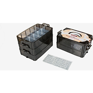 LifeSmart USA Stackable Storage Container Black 50 Adjustable Compartments Compatible with Lego Dimensions LOL Surprise Littlest Pet Shop Arts and Crafts and More (5 Tier)