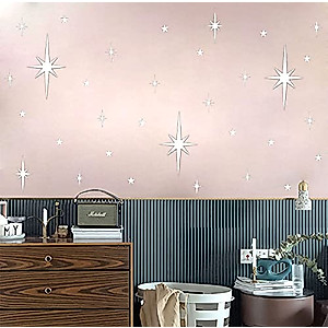 Retro Starburst Mirror Wall Decals Silver 3D Acrylic Sparkle Wall Decors Star Wall Stickers Removable Star Decals Home Wall Decors(123pcs)