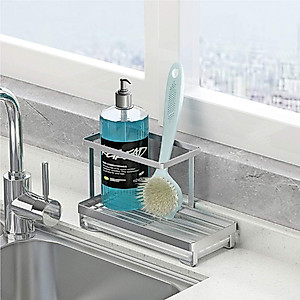 Kitchen Countertop Dish Soap Holder, Sponge Holder with Drain Pan - Kitchen Sink Organizer - Sink Caddy Holder - Sink Tray - Soap Holder - SUS304 Stainless Steel Sponge Soap Brush Holder