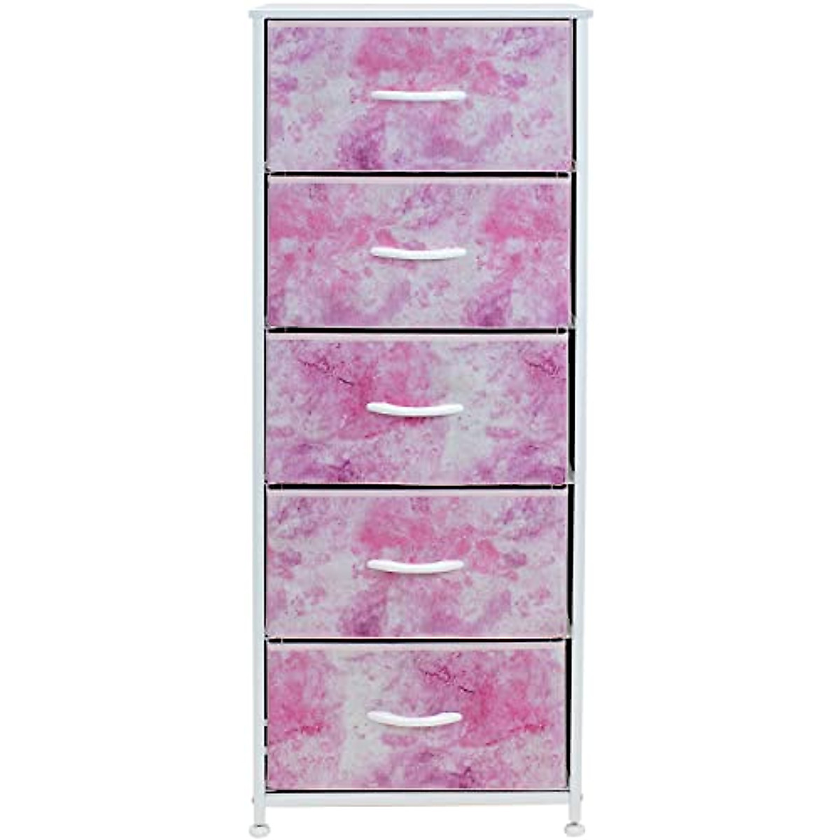 Sorbus Fabric Dresser for Kids Bedroom - Chest of 5 Drawers, Tall Storage Tower, Clothing Organizer, for Closet, for Playroom, for Nursery, Steel Frame, Fabric Bins - Wood Handle (Tie-dye Pink)