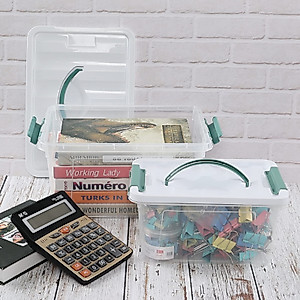 Wekioger 14 Quart & 6 Quart Plastic Latching Storage Boxes with Handle, 2-Pack Clear Lidded Storage Box Bin