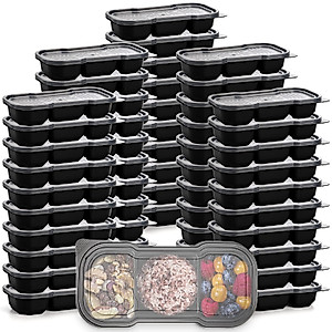 Hiceeden 50 Pack 16 Oz Meal Prep Containers with 3 Compartments, Disposable Plastic Bento Boxes Stackable To Go Food Containers Travel Lunch Boxes for Office, School, Picnic, Microwave Safe
