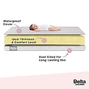 Delta Children Archer 4-in-1 Crib, Grey with Twinkle Stars Crib & Toddler Mattress