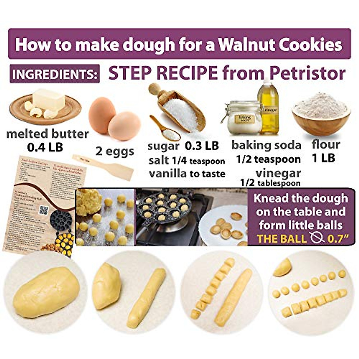 Walnut Cookie Maker 12 halves non-stick coating granite stone Cookies Pastry