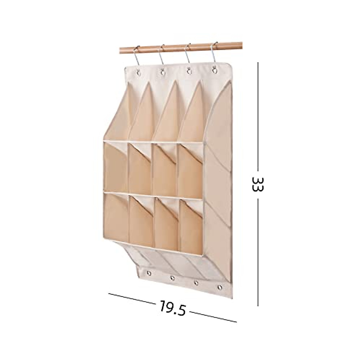 Wall Shoe Organizer With 4 Metal Hooks Over the Door Shoe Rack 12 pockets Hanging Shoe Organizer Wall Shoe Storage For toys sneakers hats and more Over The Door, Cream