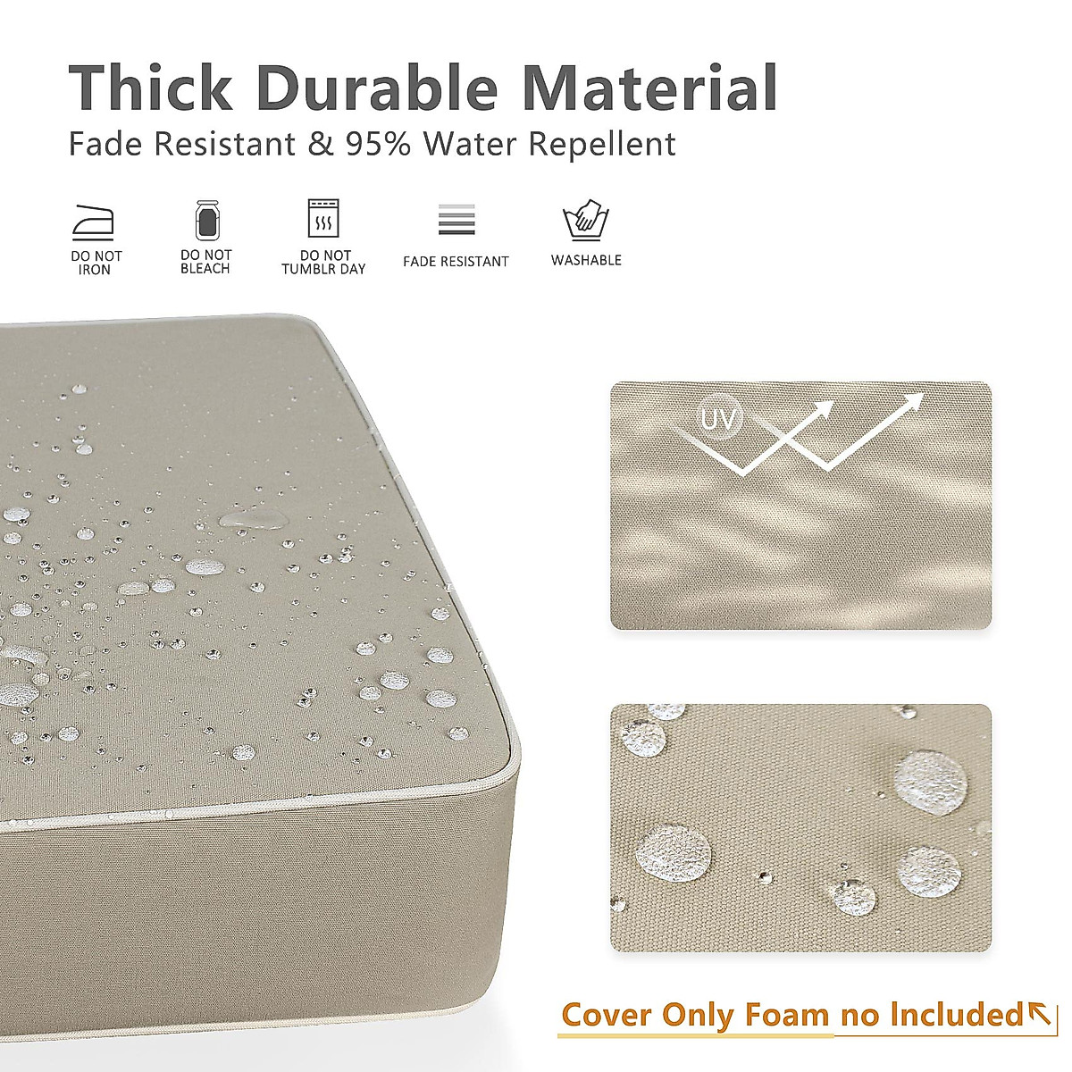 Porch Shield Outdoor Cushion Slipcovers Patio Chair Seat Cushion Covers Set 4 Waterproof Fade Resistant 19 x 19 x 4 inch, Beige