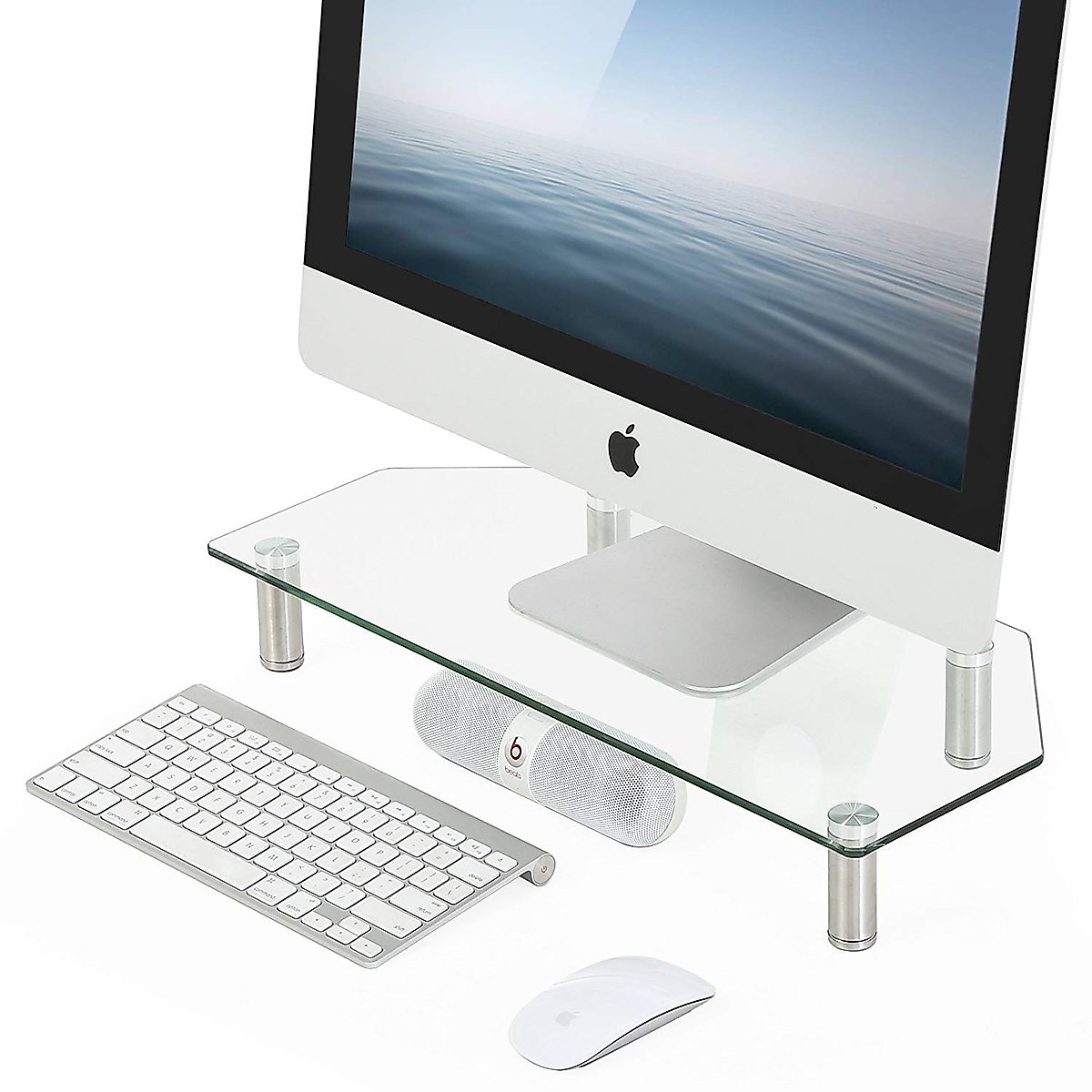 FITUEYES Monitor Stands Curved Glass Computer Risers with Height Adjustable for PC Monitors, Laptops, Computers & TVs，DT105002GC