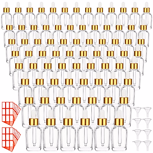 Dandat 100 Pcs 1 oz Square Dropper Bottle Clear Glass Tincture Bottles with Dropper Glass Dropper Bottle for Essential Oils, Liquids, DIY