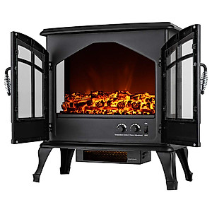 e-Flame USA Jasper Freestanding Electric Fireplace Stove Heater - Realistic 3-D Log and Fire Effect (Black)
