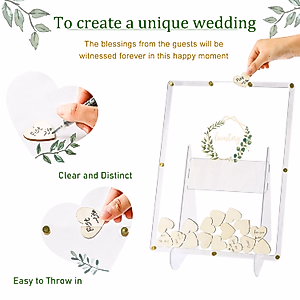 AerWo Wedding Guest Book Alternative, Guest Book Wedding Reception, Acrylic Guest Book Drop Box with Stand, Plywood Box, 100 Wooden Hearts and Marker Pen, Wedding Signs for Ceremony and Reception