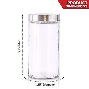 Glass Jars for Kitchen – Set of 3 Large Food Storage Containers – 60Oz Storage Jars with Metallic Lids – Multipurpose Glass Containers for Snacks, Coffee, Pet Treats – Screw-On Lid