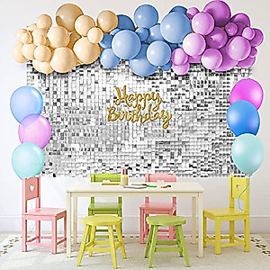 PERLAW Shimmer Wall Backdrop Shimmer Wall Panels - 24 Panels Square Sequin Shimmer Backdrop for Birthday Decorations Wedding & Graduation Party Supplies (Silver)