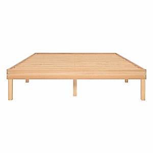 Naomi Home Lucia 14 Inch Solid Wood Platform Bed Full Bed Frame, Pine Wood, No Squeak, Full Size, No Box Spring Needed, Sturdy Bed Frame - Natural