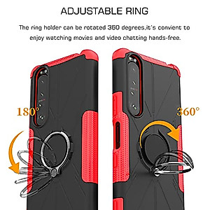 LiuShan Compatible with Sony Xperia 1 III case,360° Rotation Ring Holder KickstandMilitary Grade Shockproof Cover for Sony Xperia 1 III Smartphone（Not Applicable Sony Xperia 10,Red
